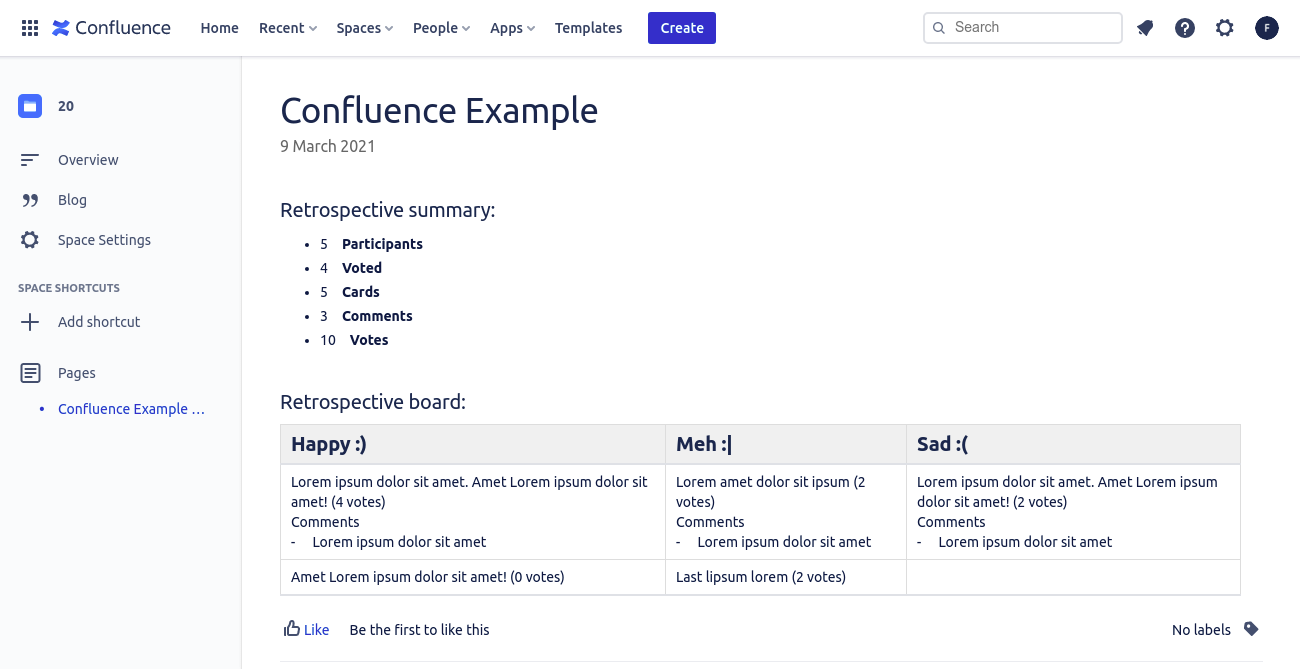 Confluence Integration EasyRetro